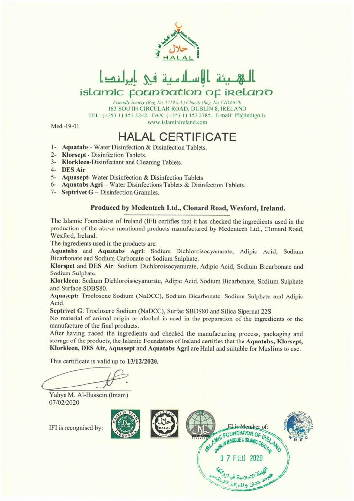 Halal certificate for Klorsept, Klorkleen